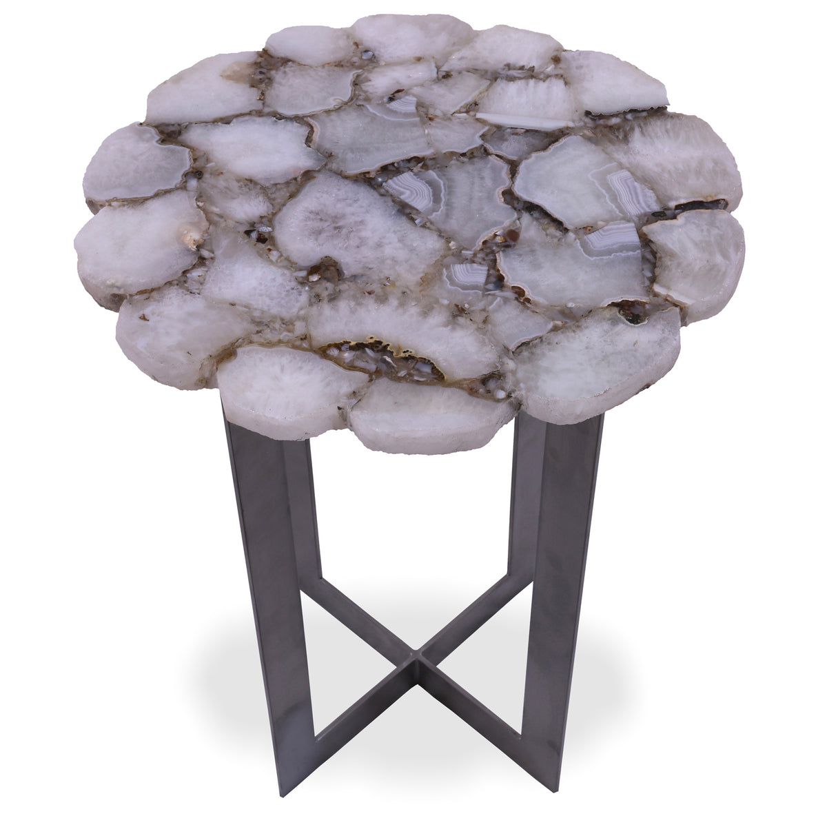 White Agate Accent Side Table Silver Base – Manhattan Rugs